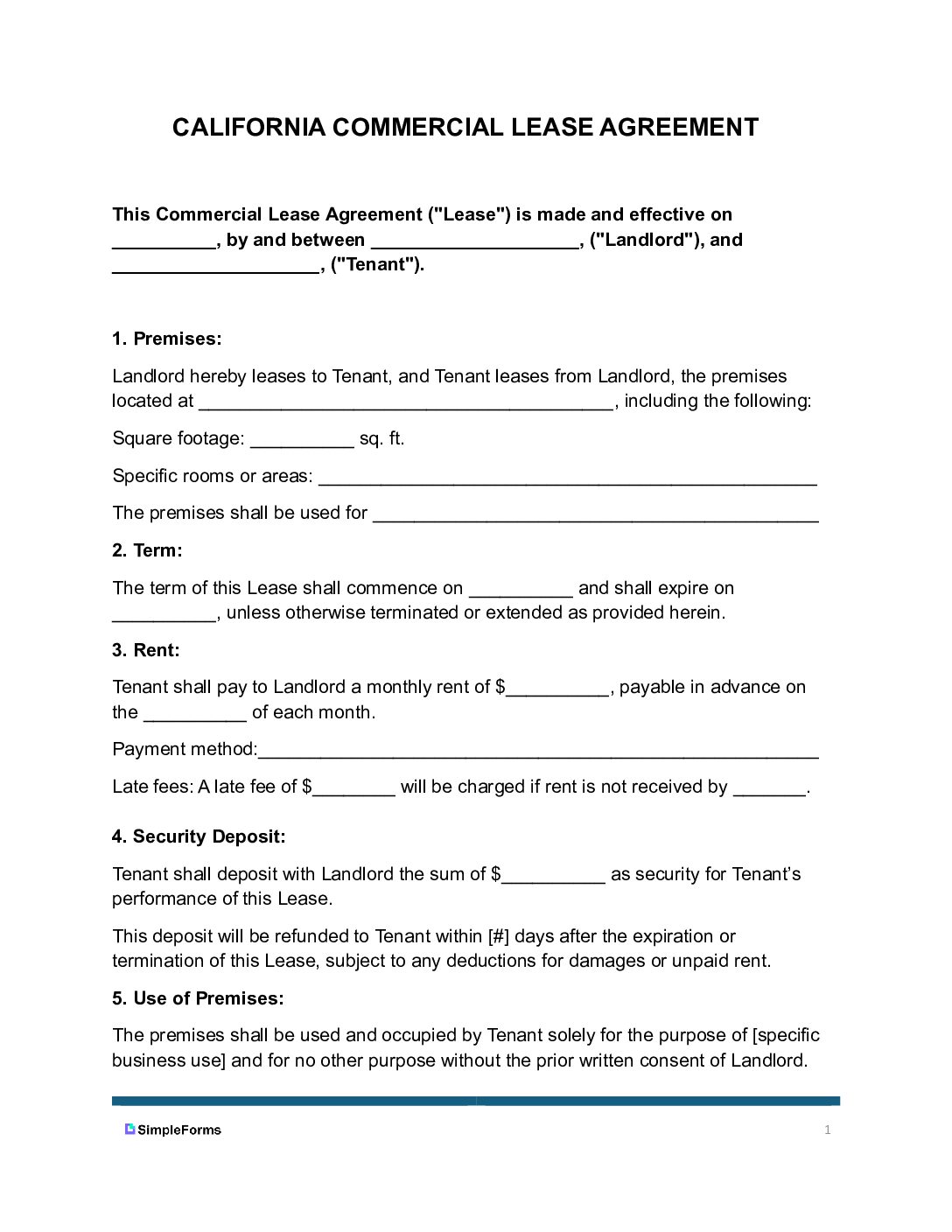 Easy California Commercial Lease Agreement Template Easy California Commercial Lease Agreement Template