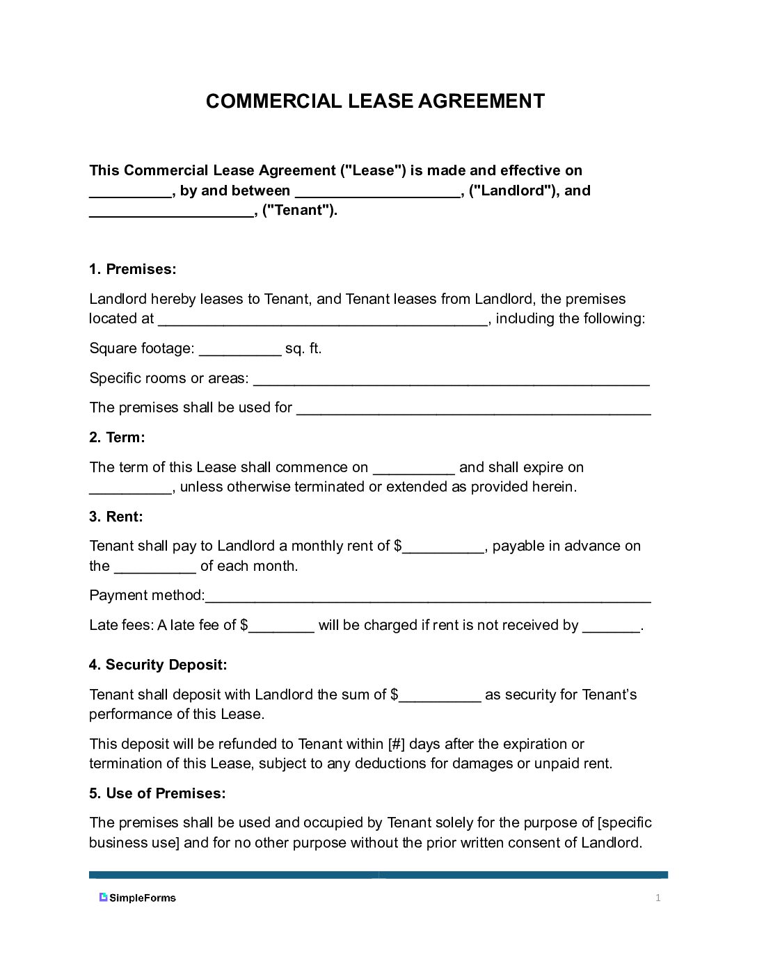 Commercial Lease Agreement Forms | PDF | Word | Excel
