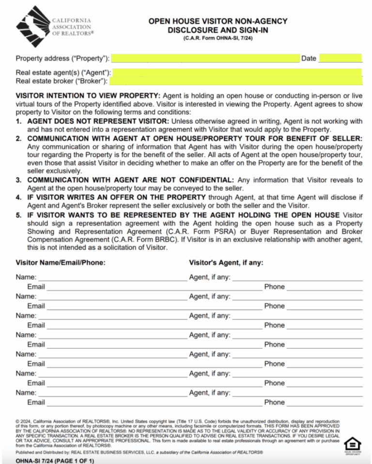 Printable Open House Sign In Sheet - Simple Forms