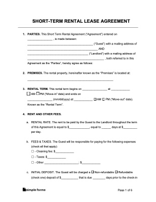 Short-Term Rental Lease Agreement Sample - Simple Forms