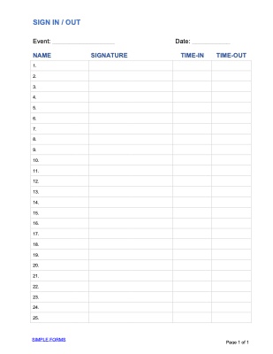 Sign-in Sheet Template Sample - Simple Forms