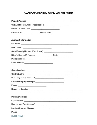 Alabama Rental Application Sample - Simple Forms