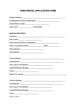 Iowa Rental Application Form - Simple Forms