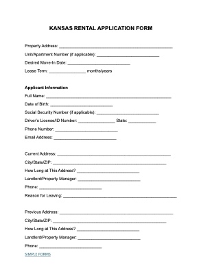 Kansas Rental Application Form - Simple Forms