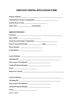 Kentucky Rental Application Form - Simple Forms